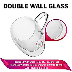 Xabono Glass Coffee Mugs Double Wall Insulated Coffee Mug 350Ml Glass Coffee Cup with Handle Insulated Cup - Coffee Mug Latte Cappuccino Large Coffee Mugs Heat Resistant and Microwave Safe, (CGC1U)