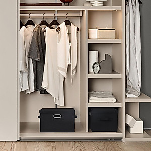 BinWhiz Storage Bins with Lid, Fabric Cube Bins Organizer Basket, Foldable Storage Box Containers with Handles for Closet Shelf Home Office Utility Room, 2-Pack (Small Size: 15x11x8.3 Inch, Black)