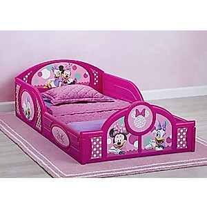 Delta Children Disney Minnie Mouse Plastic Sleep and Play Toddler Bed with Attached Guardrails