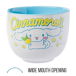 Silver Buffalo Sanrio Hello Kitty and Friends Cinnamoroll Lemons Ceramic Ramen Noodle Rice Bowl with Chopsticks, Microwave Safe, 20 Ounces