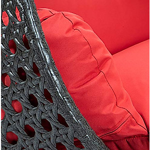 LeisureMod 2 Person Hanging Double Swing Chair, X-Large Wicker Rattan Egg Chair with Stand and Cushion for Indoor Outdoor Patio Garden (Red)