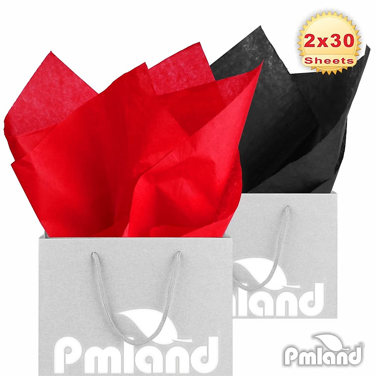 PMLAND Premium Quality Gift Wrapping Paper - Black and Red - 20 Inches x 26 Inches 60 Sheets