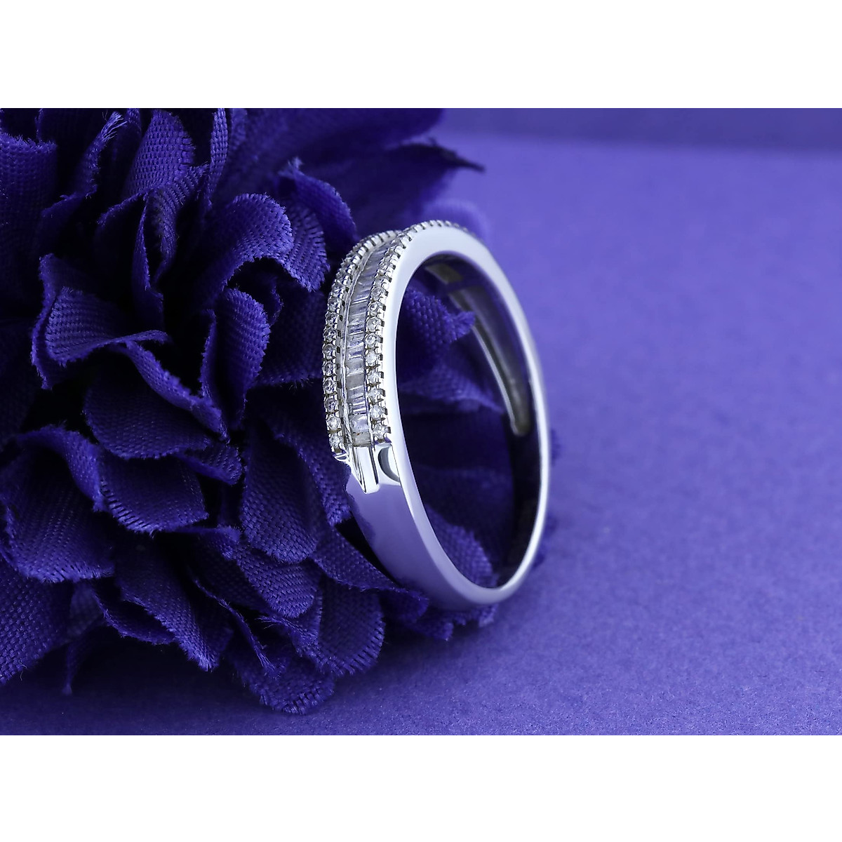 Dazzlingrock Collection 0.30 Carat (ctw) 10K Round & Baguette Diamond Ladies Wedding Band 1/3 CT, White Gold, Size 7