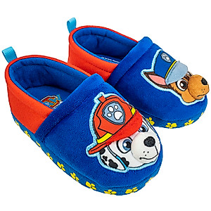 Paw Patrol Boy's Chase and Marshall A-Line Plush Slipper,Blue Red Toddler Size 9/10