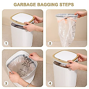 ELPHECO 3.5 Gallon Bathroom Trash Can, 13.5 Litre Bedroom Motion Sensor Trash Can with Lids, Automatic Waterproof Trash Can for Bathroom, Living Room, Bedroom, Office, White with Golden Trim