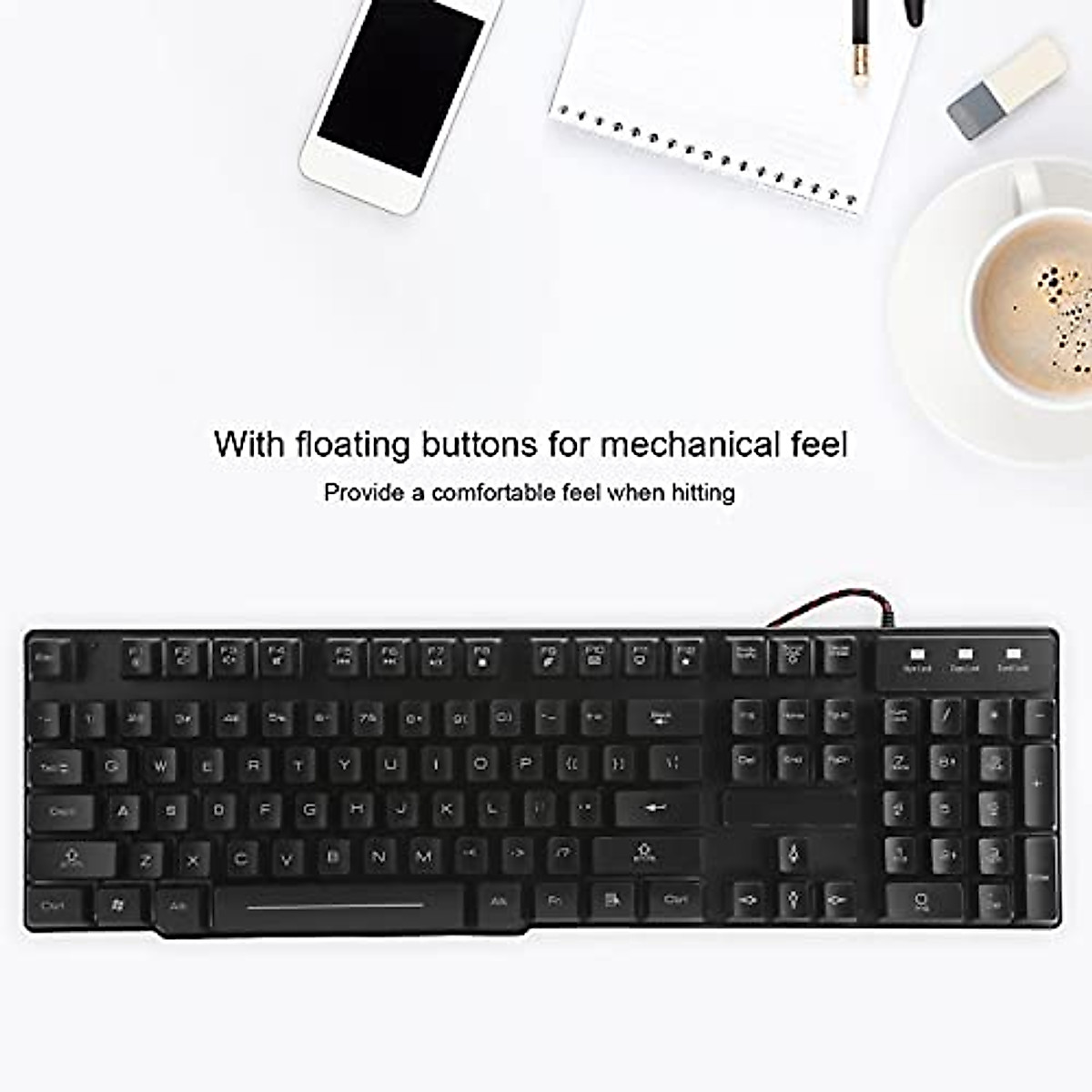 Janzoom USB Gaming Keyboard, 104 Keys Waterproof USB Computer Keyboard for Computer