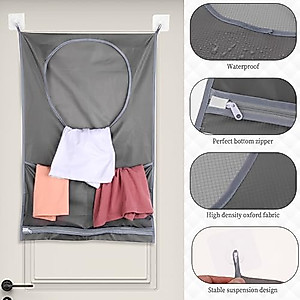 Giantree Hanging Laundry Hamper Bag, Door Hanging Hamper with 2 Strong Adhesive Hooks & 2 Stainless Steel Hooks Waterproof Hanging Laundry Bag for Dirty Clothes Large Hamper Clothes Storage