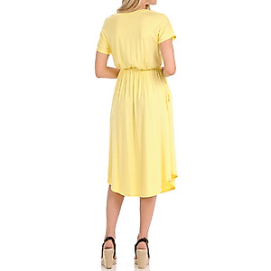 iconic luxe Women's Short Sleeve Flare Midi Dress with Pockets Medium Banana