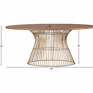Oakestry 68" Oval Wooden Dining Table with Metal Wire Casing Base Elegant and Modern Style for 6 People Bronze Finish Contemporary Dining Table for Home or Kitchen
