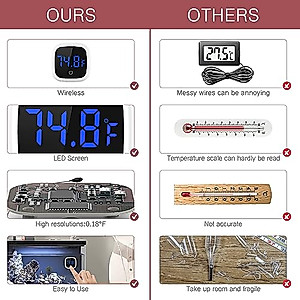 LOFICOPER Digital Aquarium Thermometer, Stick-on Fish Tank Thermometer, Wireless Tank Temperature Sensor with LED Touch Screen, Battery, ℉, for Fresh Water, Tap Water, Marine Water