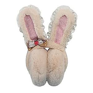 JIAHG Women Girls Plush Rabbit Ear Winter Earmuffs Soft Faux Fur Ear Warmers Adjustable for Adults Kids Thermal Ear Cover Muffs