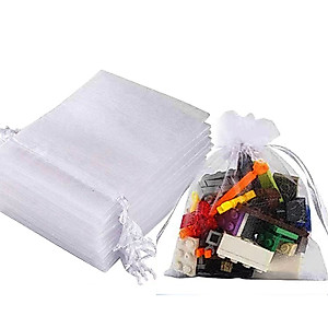 FOBGEL 50 Pcs White Organza Bags 3.5x4.7 (9x12cm), Drawstring Jewelry Gift Bag, Gift Bags Medium Size, For Party, Jewelry, Christmas, Lavender, Festival, Bathroom Soaps, Makeup, Organza Favor Bags