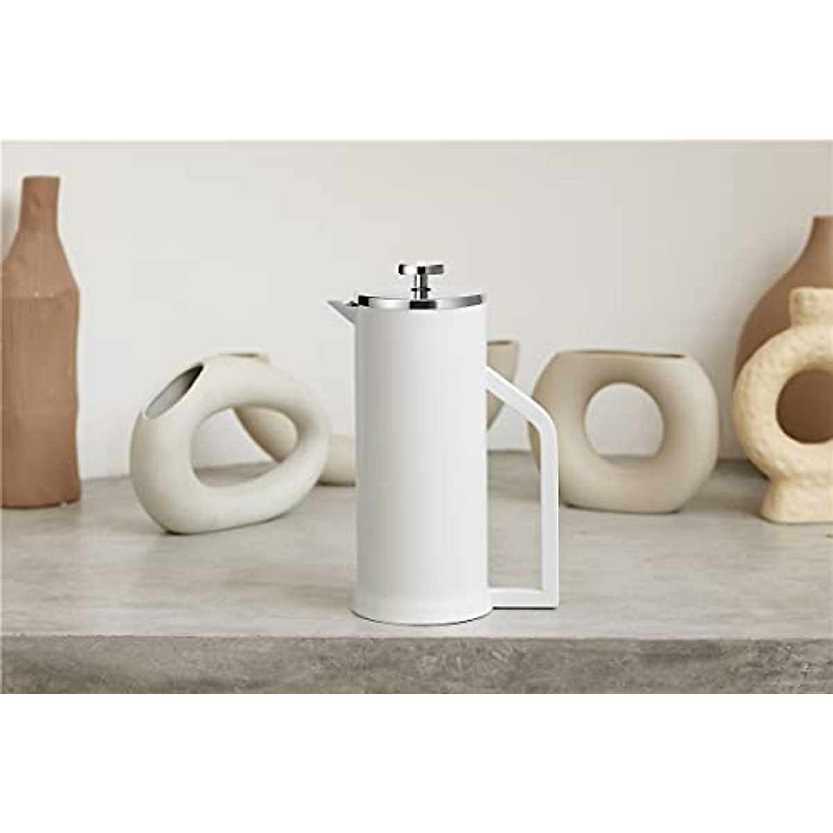 LAFEECA French Press Coffee Maker - Stainless Steel Double Wall Vacuum Insulated - Large Thermal Brewer 34 oz 1000 ml White