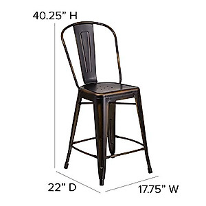EMMA + OLIVER Commercial Grade 24" H Distressed Copper Metal Indoor-Outdoor Counter Stool