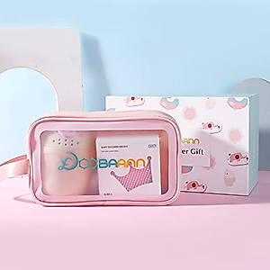 DOOBAANN Baby Bath Set,Silicone Bath Brush,Baby Shower Cap,Bath Rinse Cup,Baby Bath Sponge(Pink)