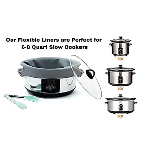 Silicone Crock Pot Liners Large Size w/Tongs | Single Reusable Silicone Slow Cooker Liner | Flexible Slow Cooker Liners 3-8 Quart Pots | Easy Clean Crock Pot Liner Bags | Crock Pot Liners 3-8 Quarts