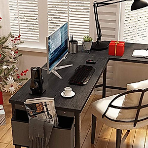 DKLGG L Shaped Computer Desk, 49" Gaming Desk Home Office Corner Desks Large Work Study Desk with Storage Bag & Hooks, L Desk Workstation Space-Saving Table for Home Office, Black