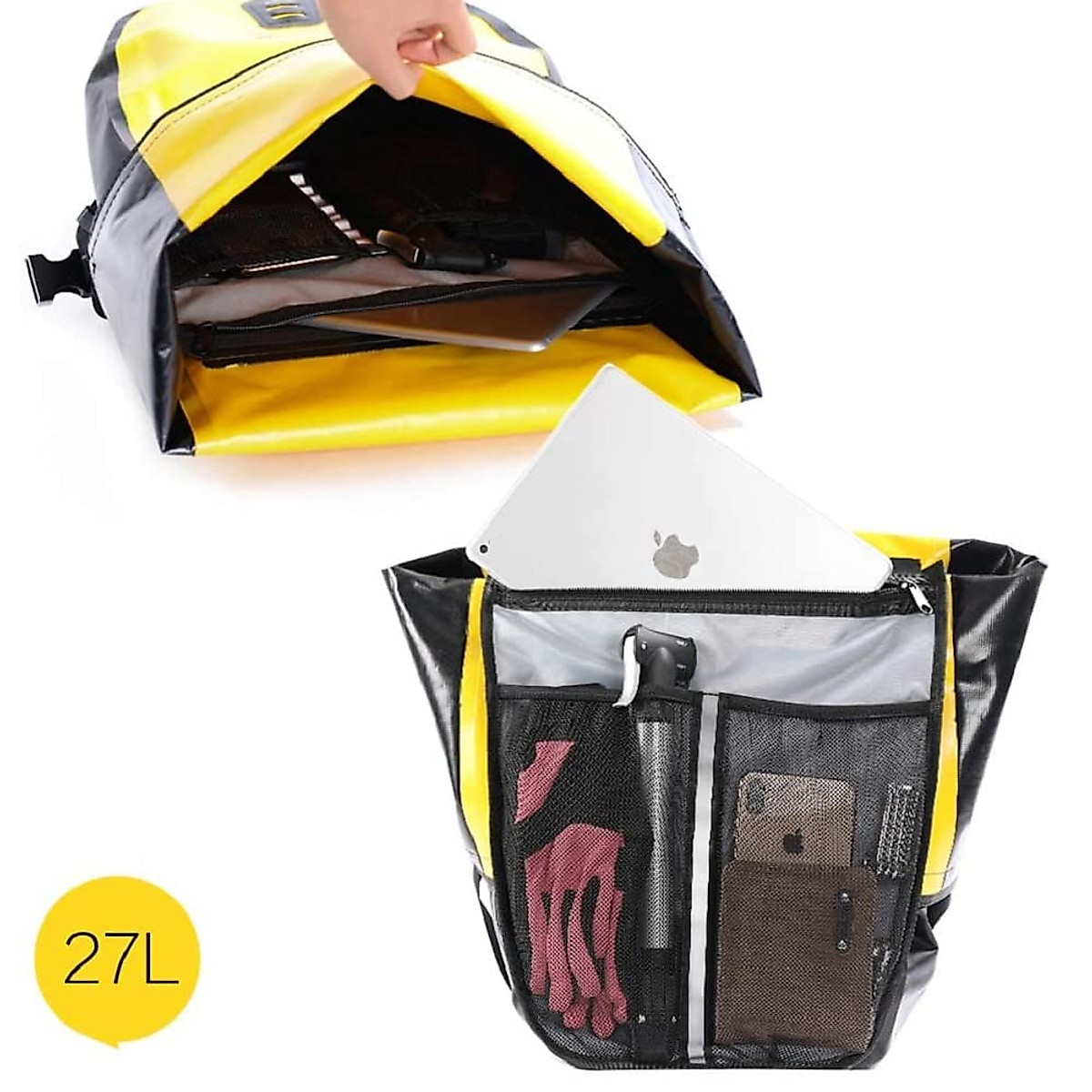 Rhinowalk Bike Pannier Bag Waterproof Rack Bicycle Bag 27L, Bike Bag Rack Saddle Bag Shoulder Bag Laptop Pannier Bike Accessories-Yellow