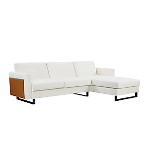 Yoglad Modern L Shaped, 3 Seater Couch with Reversible Chaise, Comfy Deep Seat Sectional Sofa with USB Charging Port for Apartment, Living Room, and Office (Cream White)