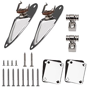 Yootones Guitar String Retainer Roller String Tree Guides, Loaded Jack Socket Plate & Neck Plate Compatible with Electric Guitars Strat Stratocaster Tele Telecaster (Silver)