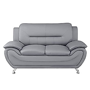 US Pride Furniture Michael Collection Modern Style Faux Leather Versatile Couch for Living Room, Bedroom or Office-Comfortable Design and Elegant Look, Loveseat, Sofa, Cloud Grey