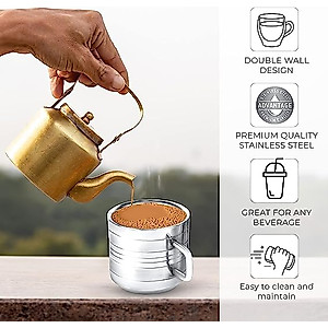 SS Ecom Set of 6 Stainless Steel Small Espresso Cups, Mini Teacups Coffee Mug Set of 6, Latte Cappucino Cups, Reusable & Mirror Finish - 100 ml (3.3 oz)