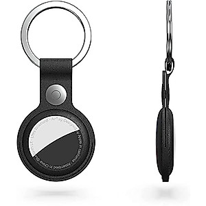 Airtag Leather Case GPS Leather Case Anti Scratch Protective Skin Protective Cover with Key Chain Easy to Connect with Key, Backpack and Clothing Bag(Black)
