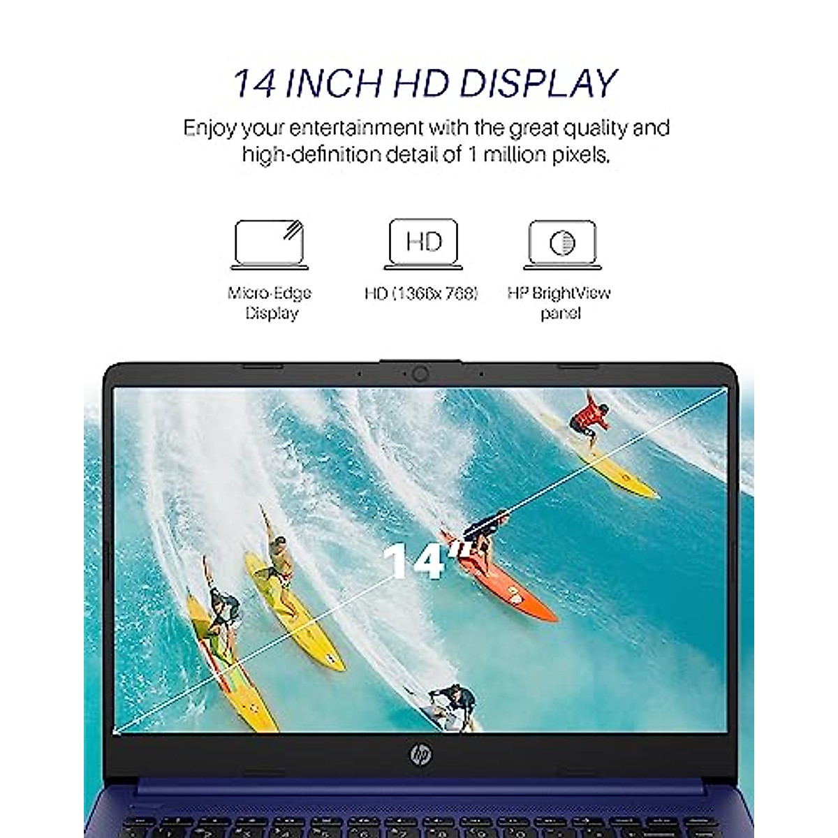 HP 2023 Newest 14" Thin and Light Laptop for Student and Business, Intel Celeron N4120, 16GB RAM, 320GB Storage (64GB eMMC+256GB Micro SD), 12H Long Battery, Win 11 Home S, Bundle with JAWFOAL