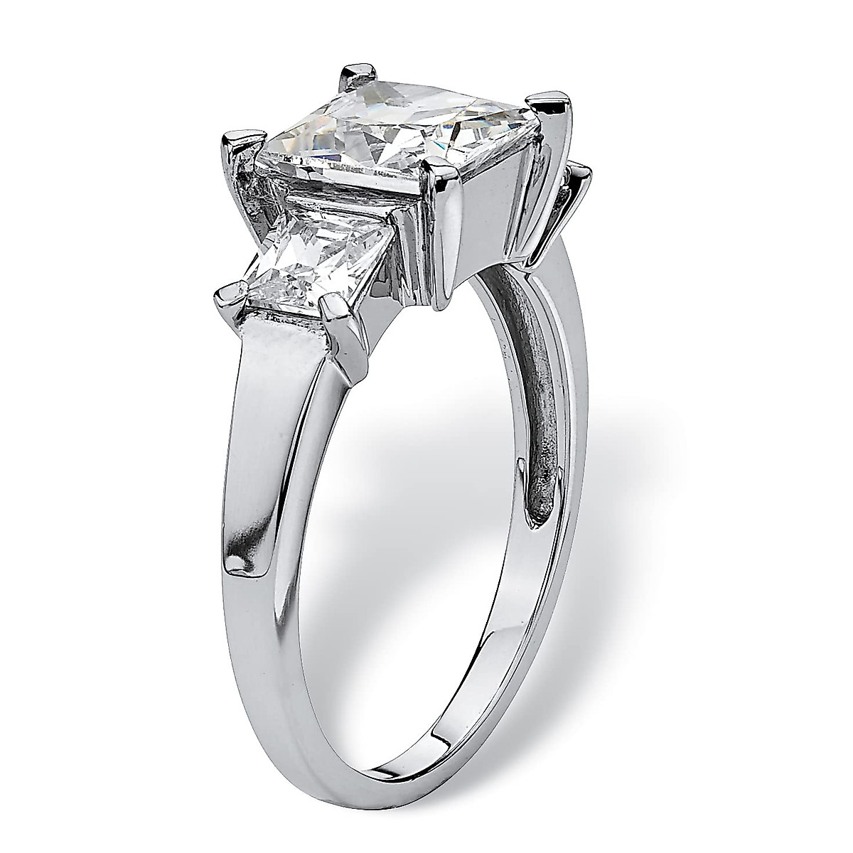 PalmBeach Platinum-plated Sterling Silver Princess Cut Cubic Zirconia 3-Stone Bridal Ring Sizes 6-10 Size 7