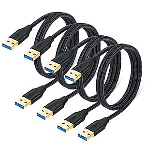Besgoods USB 3.0 A to A Cable, 4-Pack 1M/3Ft Short Type A Male to Male Braided USB Cable Cord Compatible for Hard Drive Enclosures, Laptop Cooling Pad, DVD Players - Black