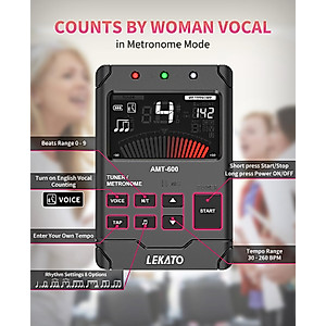 LEKATO Metronome Tuner, Rechargeable 3 In 1 Digital Metronome with TAP Tempo, Woman Vocal Counts, Tuner Tone Generator for Guitar Bass Violin Ukulele Chromatic for All Instruments