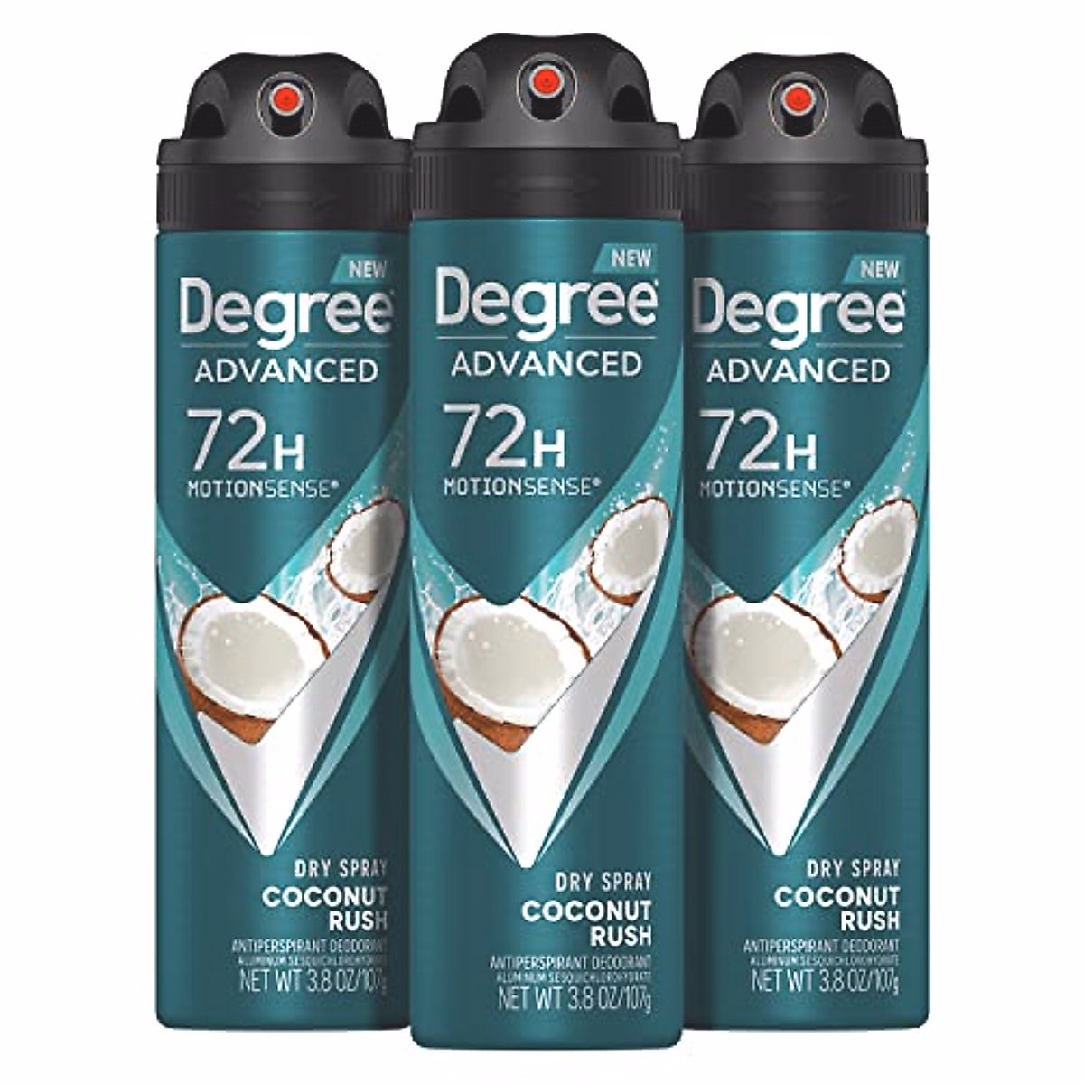 Degree Men Advanced Antiperspirant Deodorant Dry Spray Coconut Rush 3 Count 72-Hour Sweat and Odor Protection​ Deodorant for Men With MotionSense Technology 3.8 oz
