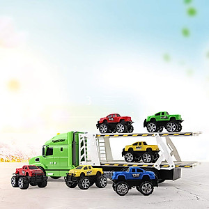 Vokodo Toy Semi Truck And Trailer 20 Inch Push And Go With Lights And Sounds Includes 6 Pickup Cars Kids Big Rig Auto Carrier Vehicle Pretend Play Great Gift For Preschool Children Boys Girls Toddlers