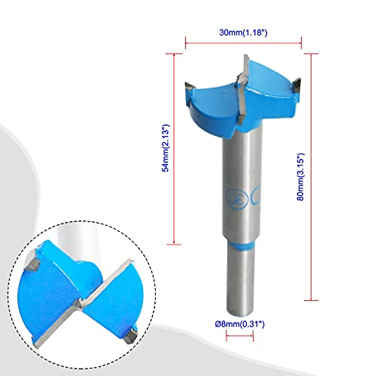 Aopin Forstner Drill Bit Professional Carbide Woodworking Hole Saw, Cutting Diameter 30mm, 1Pcs (Blue, Silver)