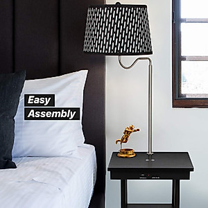 Brightech Madison w. Table & Lamp Combo, Desk Lamp with Wireless Charging Pad and USB Port, Bedside Reading Lamp, Nightstand Lamp with LED Bulb for Bedroom, Living Room, Office - Classic Black