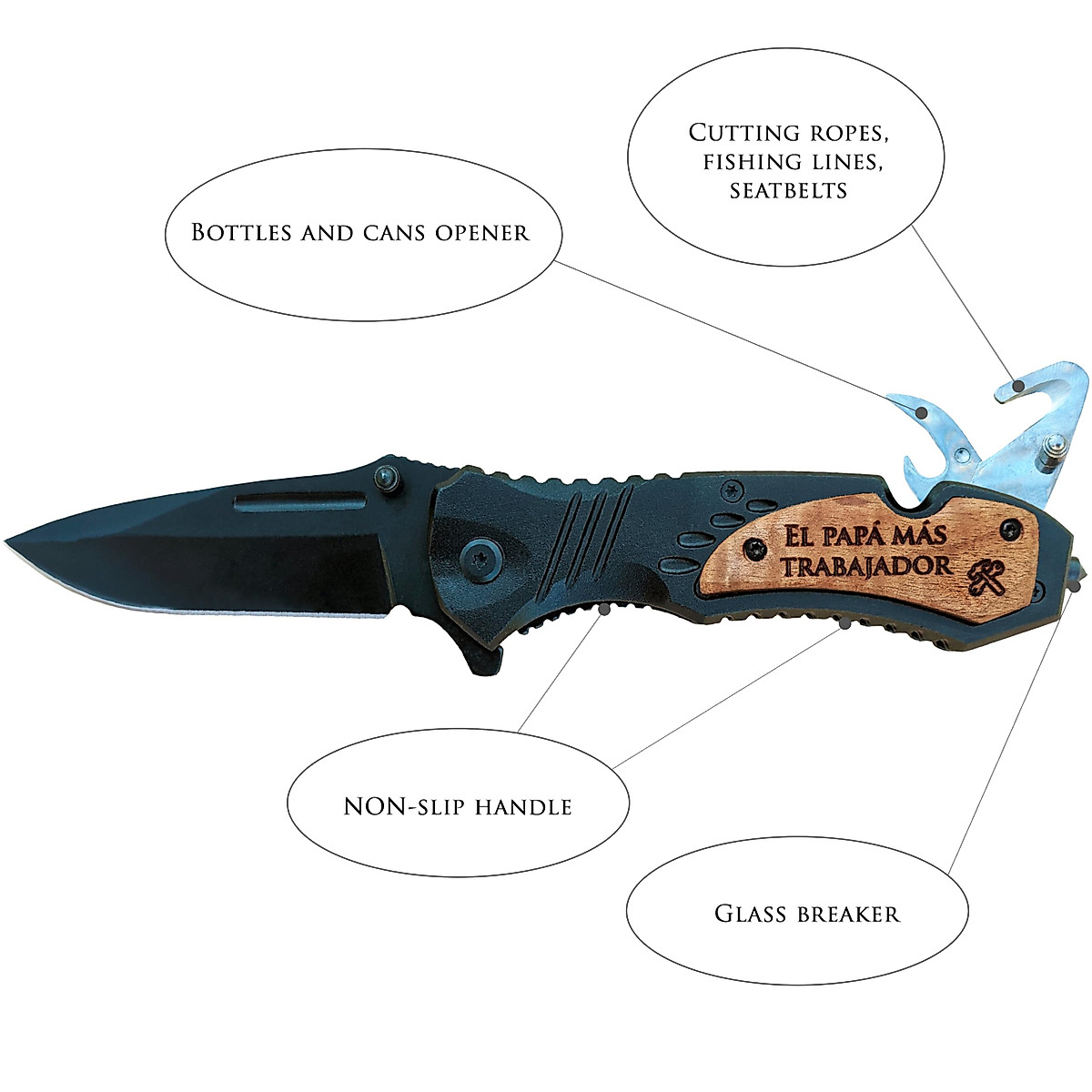 Spanish Latino Mexican Dad Gifts for Christmas, Birthday, Father's Day - El Papa Mas Trabajador - Engraved Pocket Knife for Daddy - Regalos para el dia del Padre de hija e hijo (Trabajador)