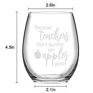 Futtumy Teacher Gifts, Because Teachers Can't Survive On Apples Alone Stemless Wine Glass for Teacher Women Thank You Appreciation Gift Birthday Christmas Thanksgiving, Funny Teacher Wine Glass 15 Oz