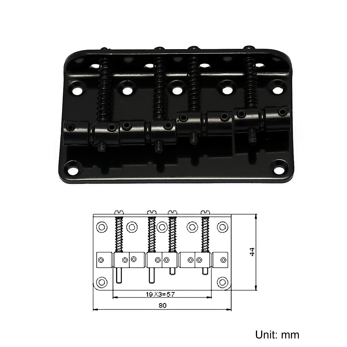 Metallor 4 string Bass Bridge Hard Tail Fixed Top Load Bridge Compatible with Jazz Bass Precision Bass Guitar Black.