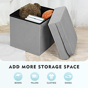 B FSOBEIIALEO Velvet Storage Ottoman with Seat Back, Footstool Shoes Bench Folding Chair, Room Organizer Cube Box (Teal, Large)