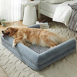 LNSSFFER Washable Dog Beds for Medium Dogs, Orthopedic Dog Sofa Bed with Removable Cover & Waterproof Lining, Washable Pet Couch Bed with Side, Memory Foam Dog Bed for Medium Dog & Cat Sleeping, Grey