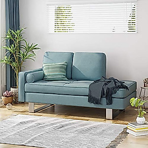 Christopher Knight Home Phelps Modern Fabric Chaise Loveseat, Blue, Silver