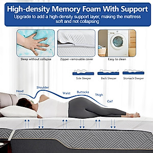 Firm Mattress Topper Queen Size 3 Inch Mattress with Ice Silk Cover, Premier Cooling Gel+Bamboo High-Density Support Memory Foam Mattress Topper, Medium Firm to Firm Mattress Topper for Pain Relief