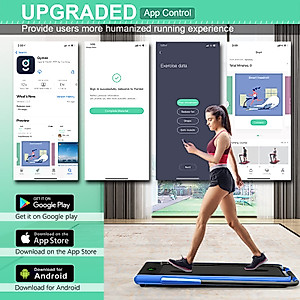 GYMAX Walking Pad, 2 in 1 Free Installation Under Desk Treadmill with Smart App, Remote Control & LED Display, 2.25HP Foldable Portable Compact Running Machine for Small Spaces Home Office (Navy)