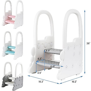 2-Step Toddler Stool with Handrail, Anti-Slip Kids Stool for Bathroom Sink, Kitchen Counter, and Potty Training Toilet