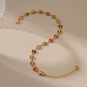 Yumikoo 18k Gold Plated Anklet Butterfly Cubic Zirconia Ankle Bracelets for Women