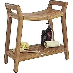 AquaTeak Patented Asia Ascend Teak Shower Bench with Elevated Height and Shelf