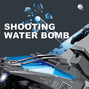 RACENT RC Crawler 1:12 Scale Water Bullet Shooting Remote Control Cars, 6WD All Terrain RC Truck with Colorful Led Lights, Rechargeable Battery, Toy Gift for Boys Girls Kids