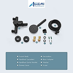 Aolemi Matte Black Wall Mount Bathtub Faucet with Handheld Sprayer Single Handle Shower Mixer Tap 6 Inch Center Bathroom Tub Faucet Stainless Steel SUS304