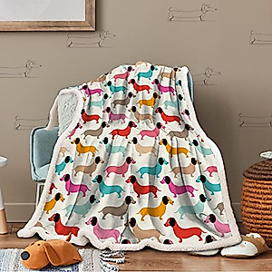 Sleepwish Colorful Dachshund Throw Blanket Puppy Wiener Dog Boys Girls Fleece Blanket Cute Doxies Animal Pattern Soft Warm Sherpa Blankets Bed Throws Daschund Gifts for Women (50"x60")