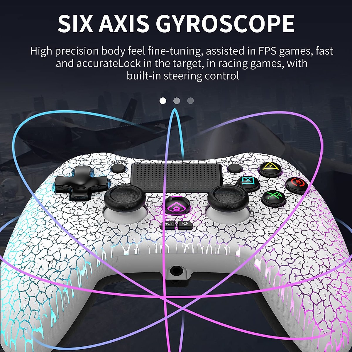 RALAN Wireless Controller with 8 Color Adjustable LED Lighting Compatible with PS4 Pro/Slim/for PS4 Controller Dualshock 4, with Headphone Jack for FPS Game （White）